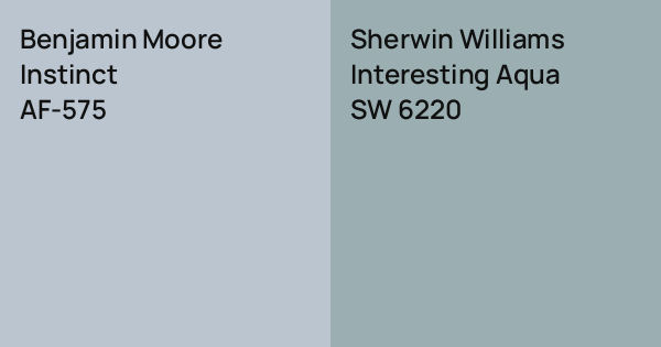Benjamin Moore Instinct vs. Sherwin Williams Interesting Aqua comparison