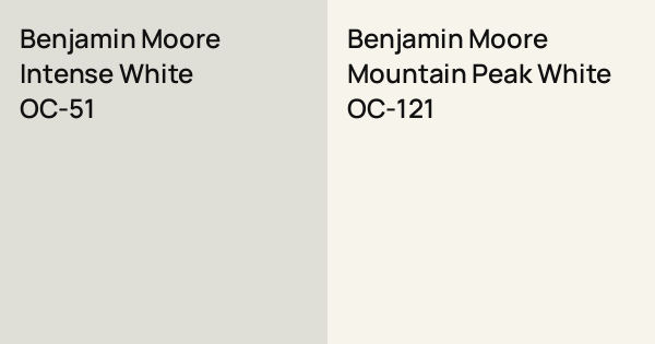 Benjamin Moore Intense White vs. Benjamin Moore Mountain Peak White ...