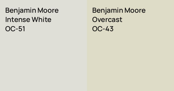 Benjamin Moore Intense White vs. Benjamin Moore Overcast comparison