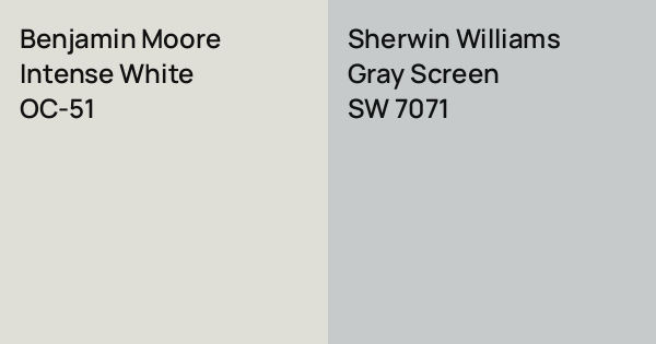 Benjamin Moore Intense White vs. Sherwin Williams Gray Screen comparison