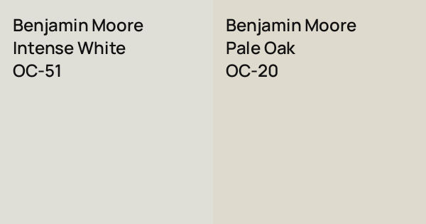 Benjamin Moore Intense White vs. Benjamin Moore Pale Oak comparison
