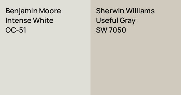 Benjamin Moore Intense White vs. Sherwin Williams Useful Gray comparison
