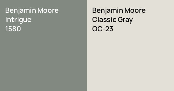 Benjamin Moore Intrigue vs. Benjamin Moore Classic Gray comparison