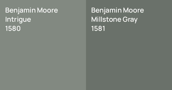 Benjamin Moore Intrigue vs. Benjamin Moore Millstone Gray comparison