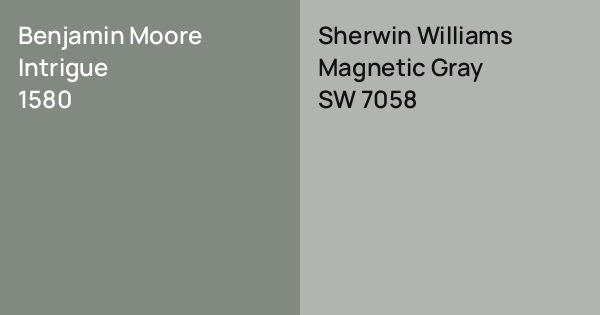 Benjamin Moore Intrigue vs. Sherwin Williams Magnetic Gray comparison