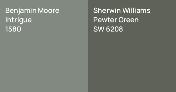 Benjamin Moore Intrigue vs. Sherwin Williams Pewter Green comparison