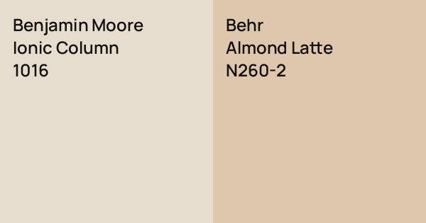 Benjamin Moore Ionic Column vs. Behr Almond Latte comparison