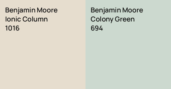 Benjamin Moore Ionic Column vs. Benjamin Moore Colony Green comparison