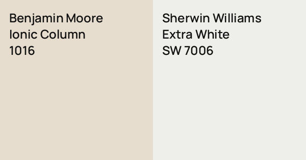 Benjamin Moore Ionic Column vs. Sherwin Williams Extra White comparison