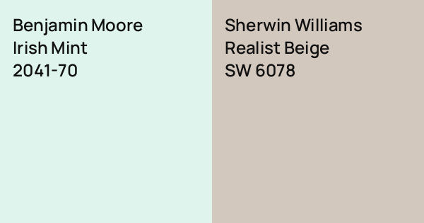 Benjamin Moore Irish Mint vs. Sherwin Williams Realist Beige comparison