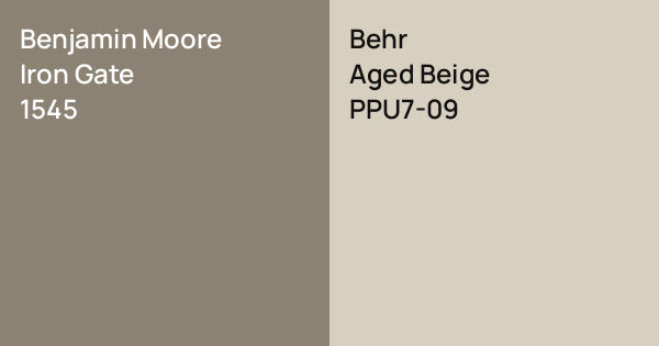 Benjamin Moore Iron Gate vs. Behr Aged Beige comparison