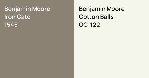 Benjamin Moore Iron Gate vs. Benjamin Moore Cotton Balls comparison