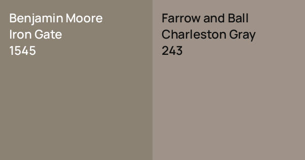 Benjamin Moore Iron Gate vs. Farrow and Ball Charleston Gray comparison