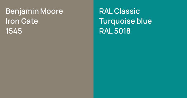 Benjamin Moore Iron Gate vs. RAL Classic Turquoise blue comparison