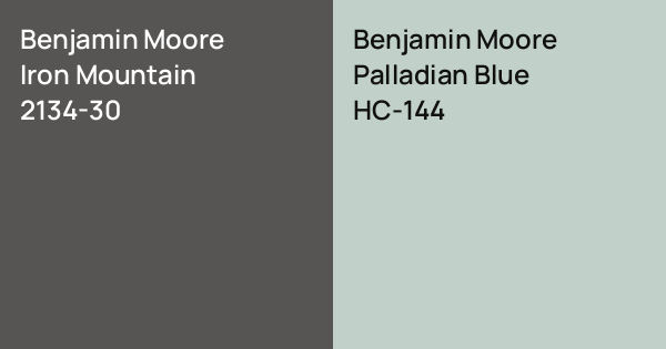 Benjamin Moore Iron Mountain vs. Benjamin Moore Palladian Blue comparison