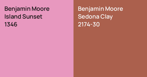Benjamin Moore Island Sunset vs. Benjamin Moore Sedona Clay comparison