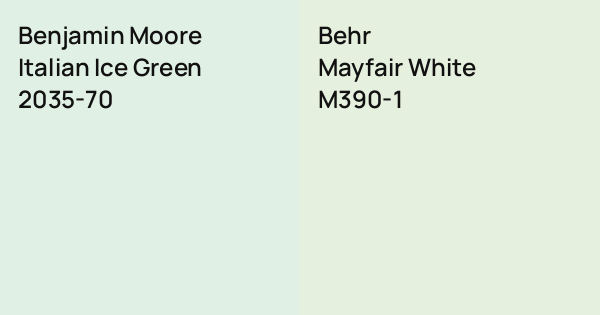 Benjamin Moore Italian Ice Green vs. Behr Mayfair White comparison