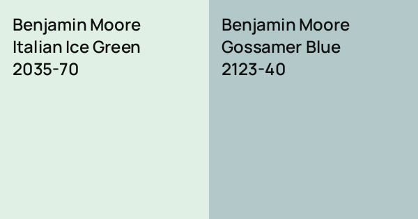 Benjamin Moore Italian Ice Green vs. Benjamin Moore Gossamer Blue ...
