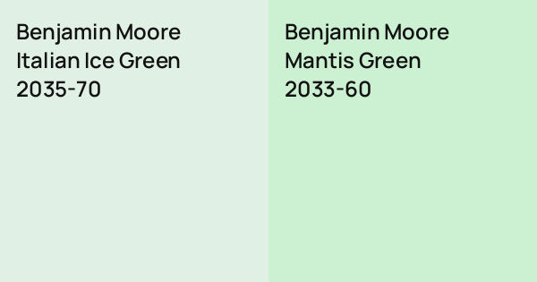 Benjamin Moore Italian Ice Green vs. Benjamin Moore Mantis Green comparison