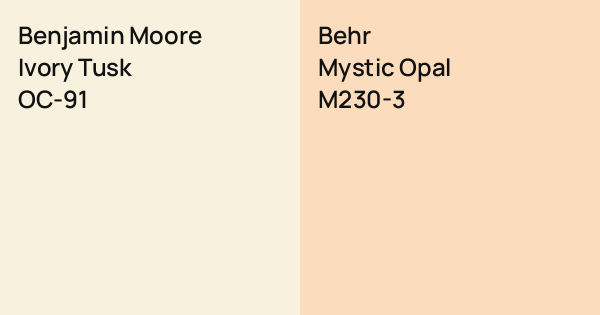 Benjamin Moore Ivory Tusk vs. Behr Mystic Opal comparison