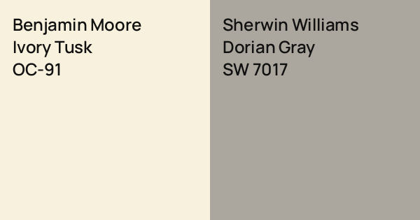 Benjamin Moore Ivory Tusk vs. Sherwin Williams Dorian Gray comparison