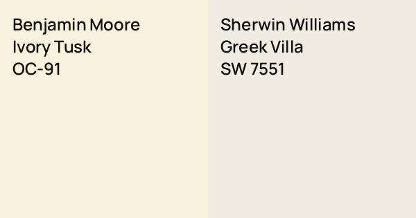 Benjamin Moore Ivory Tusk vs. Sherwin Williams Greek Villa comparison