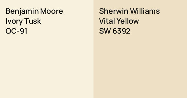 Benjamin Moore Ivory Tusk vs. Sherwin Williams Vital Yellow comparison