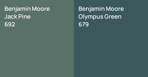 Benjamin Moore Jack Pine vs. Benjamin Moore Olympus Green comparison