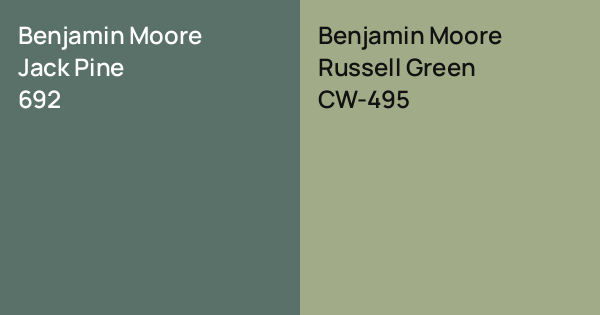 Benjamin Moore Jack Pine vs. Benjamin Moore Russell Green comparison