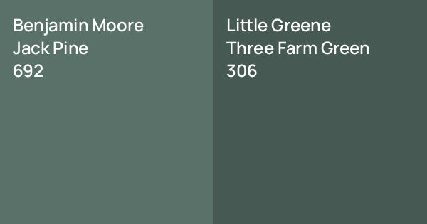 Benjamin Moore Jack Pine vs. Little Greene Three Farm Green comparison