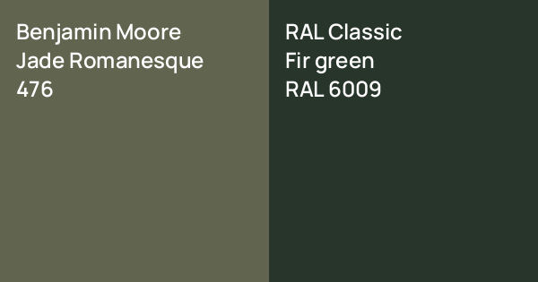 Benjamin Moore Jade Romanesque vs. RAL Classic Fir green comparison