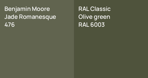 Benjamin Moore Jade Romanesque vs. RAL Classic Olive green comparison