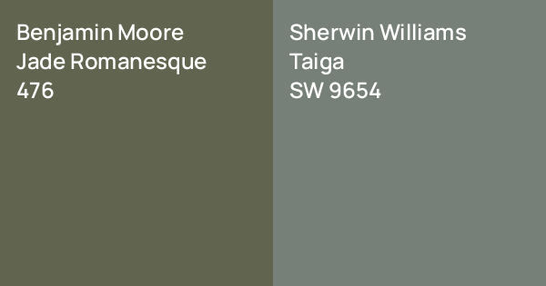 Benjamin Moore Jade Romanesque vs. Sherwin Williams Taiga comparison
