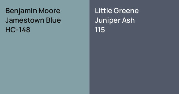 Benjamin Moore Jamestown Blue vs. Little Greene Juniper Ash comparison