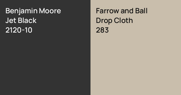 Benjamin Moore Jet Black vs. Farrow and Ball Drop Cloth comparison