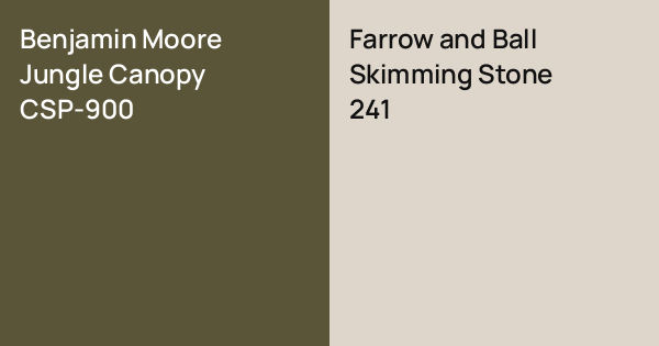 Benjamin Moore Jungle Canopy vs. Farrow and Ball Skimming Stone comparison