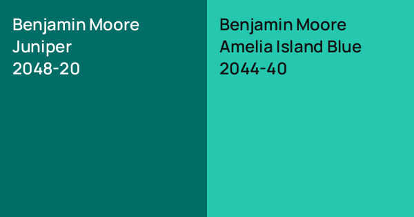 Benjamin Moore Juniper vs. Benjamin Moore Amelia Island Blue comparison