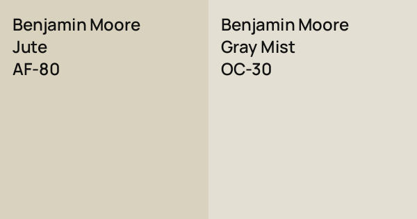 Benjamin Moore Jute vs. Benjamin Moore Gray Mist comparison