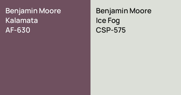Benjamin Moore Kalamata vs. Benjamin Moore Ice Fog comparison