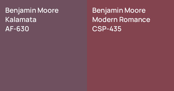 Benjamin Moore Kalamata vs. Benjamin Moore Modern Romance comparison