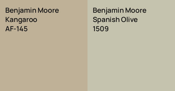 Benjamin Moore Kangaroo vs. Benjamin Moore Spanish Olive comparison