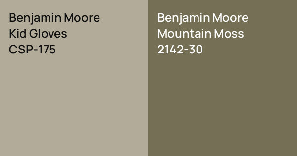 Benjamin Moore Kid Gloves vs. Benjamin Moore Mountain Moss comparison