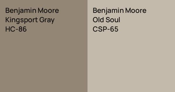 Benjamin Moore Kingsport Gray vs. Benjamin Moore Old Soul comparison