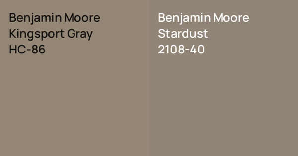 Benjamin Moore Kingsport Gray vs. Benjamin Moore Stardust comparison