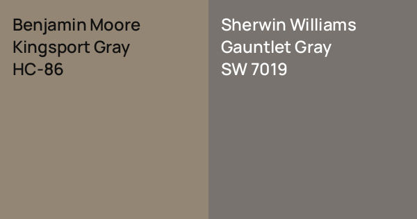 Benjamin Moore Kingsport Gray vs. Sherwin Williams Gauntlet Gray comparison