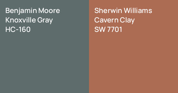 Benjamin Moore Knoxville Gray vs. Sherwin Williams Cavern Clay comparison