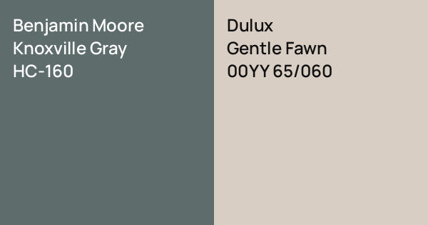 Benjamin Moore Knoxville Gray vs. Dulux Gentle Fawn comparison