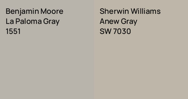 Benjamin Moore La Paloma Gray vs. Sherwin Williams Anew Gray comparison