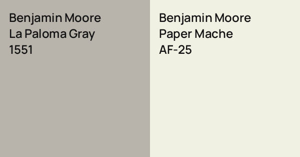 Benjamin Moore La Paloma Gray vs. Benjamin Moore Paper Mache comparison