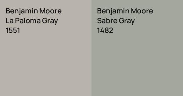 Benjamin Moore La Paloma Gray vs. Benjamin Moore Sabre Gray comparison